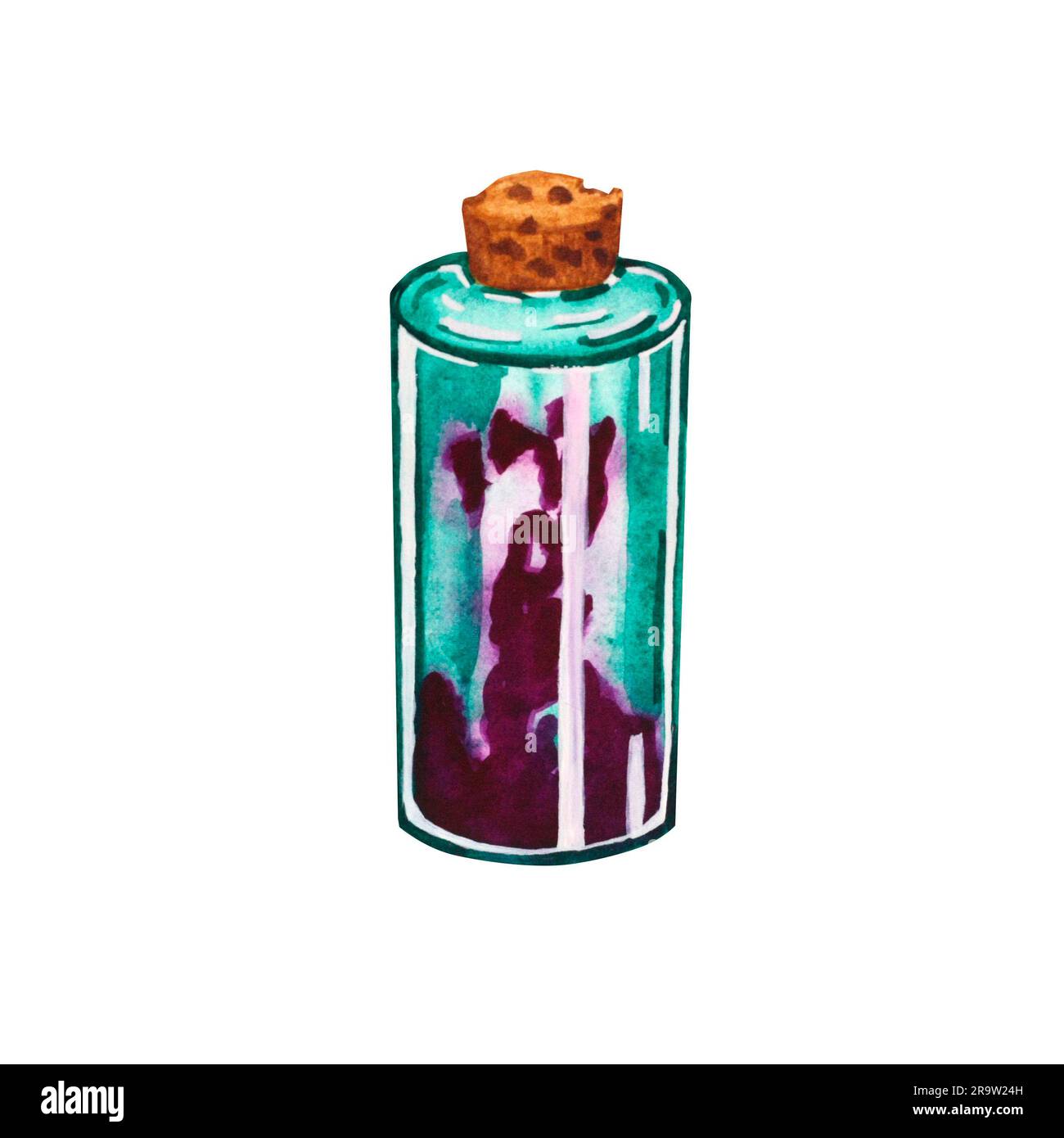 Watercolor illustration of a magical elixir. The drawing of the potion ...