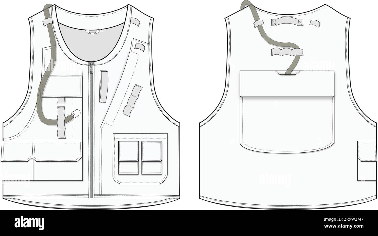Hiking Vest Flat Technical Fashion Illustration Stock Vector Image ...