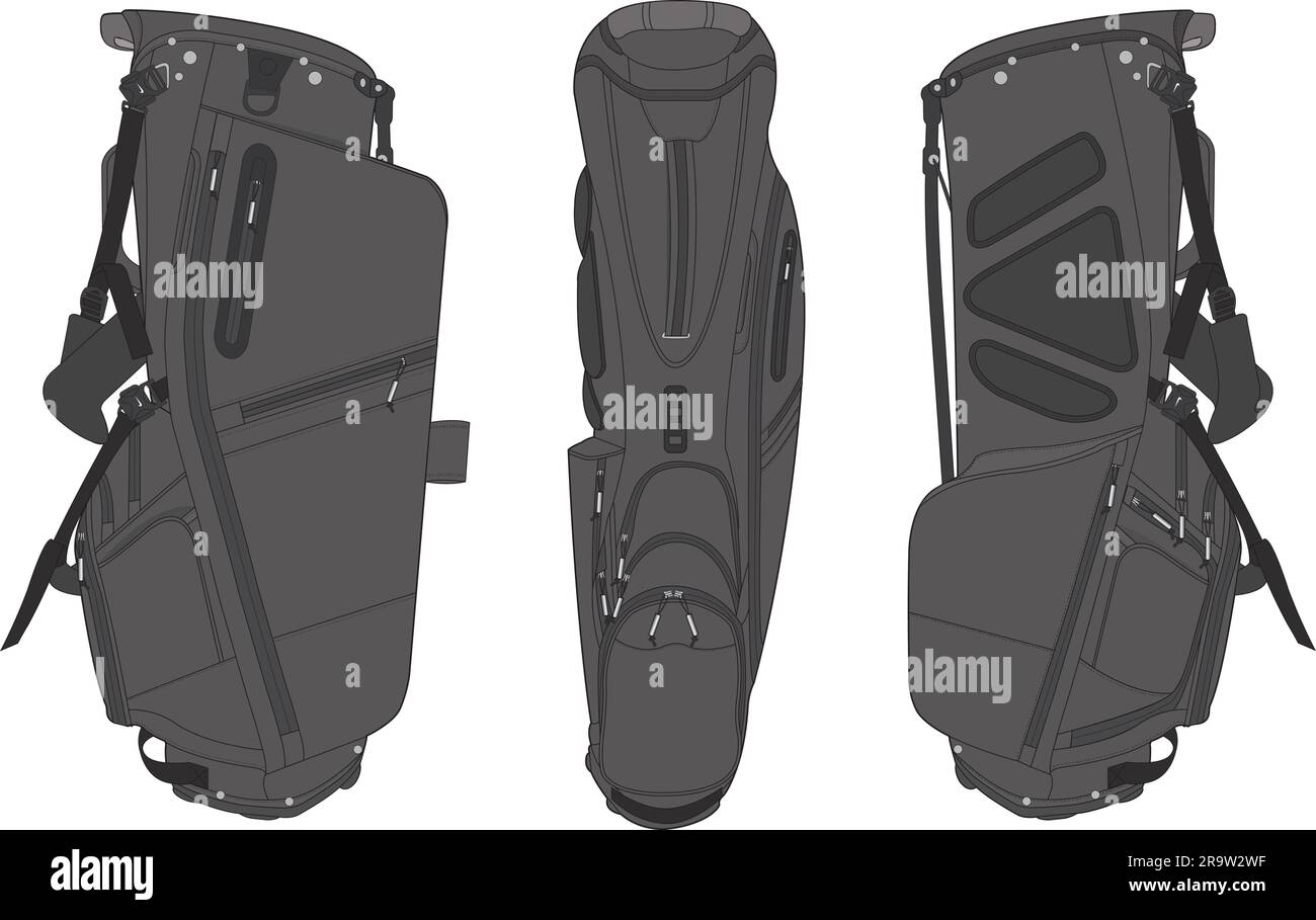 Golf Bag Technical Illustration Vector with Editable Features - Front ...