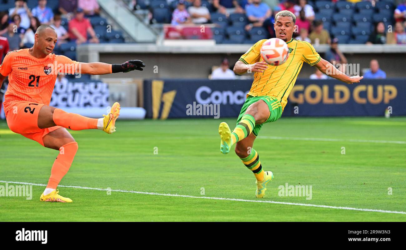 St. Louis, USA. 28th June, 2023. Jamaica midfielder Joel Latibeaudiere ...