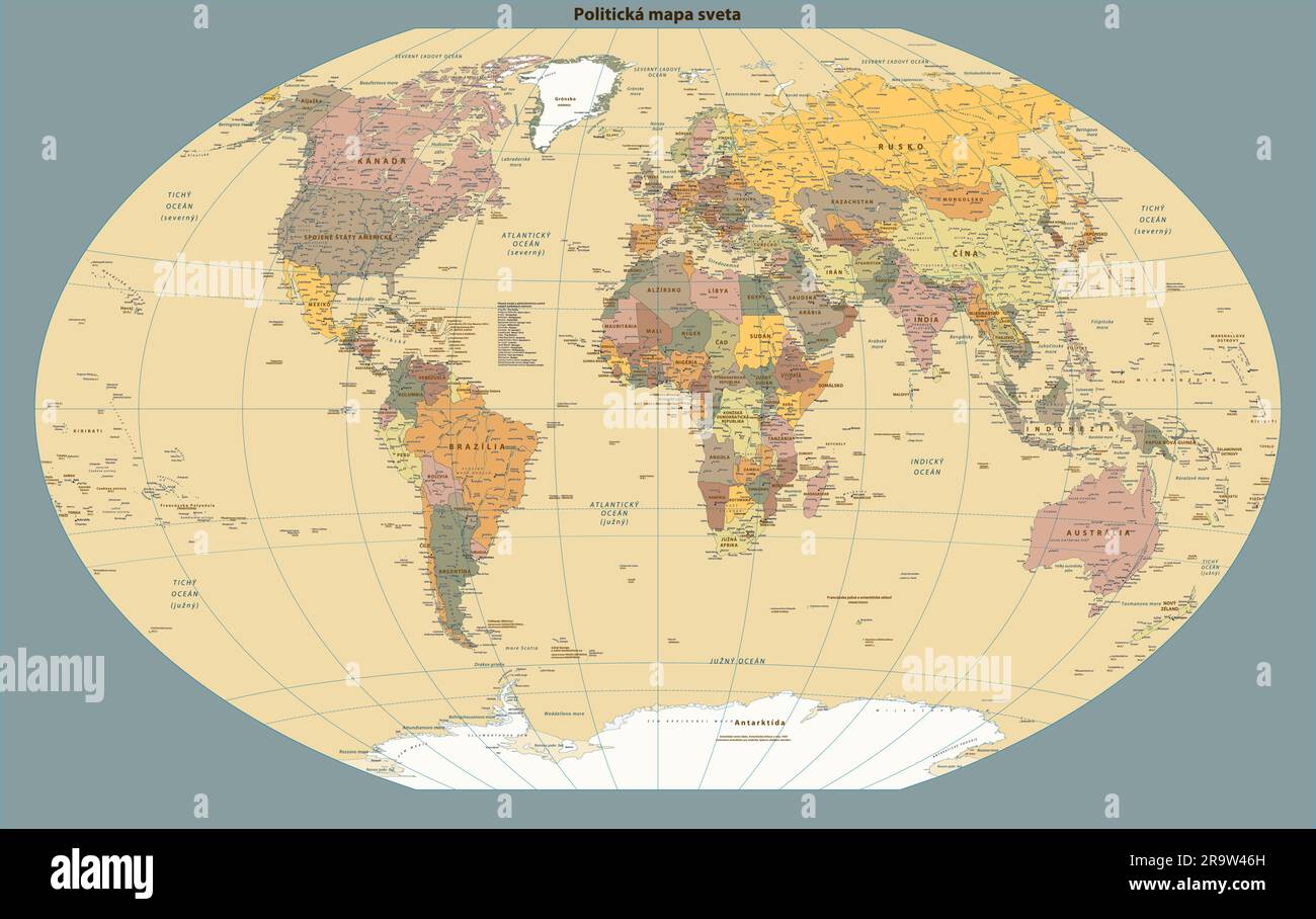 World Map Political Slovak Language Version Winkel-Tripel projection ...