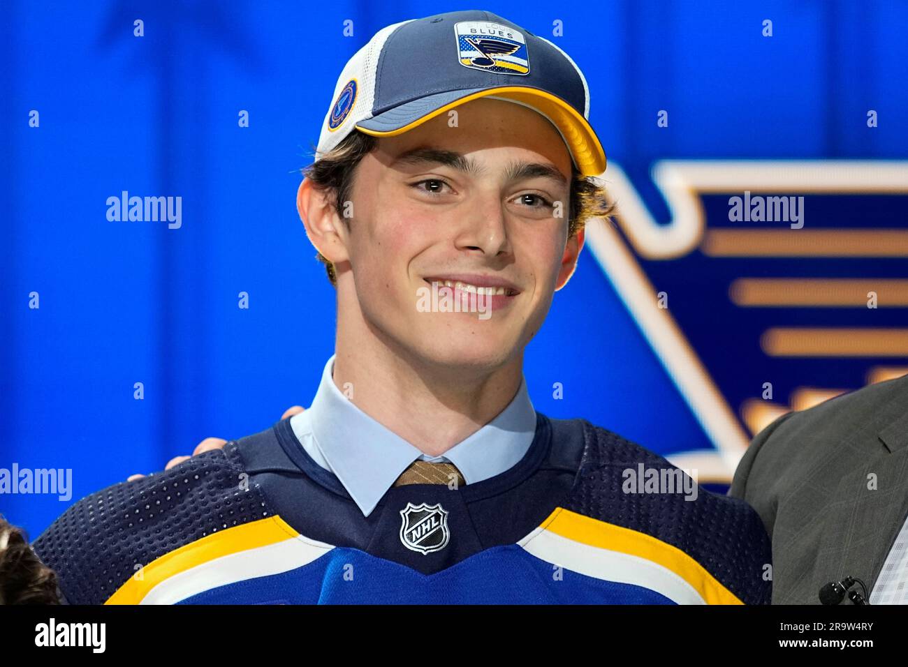 Dalibor Dvorsky poses on stage after being picked by the St. Louis ...