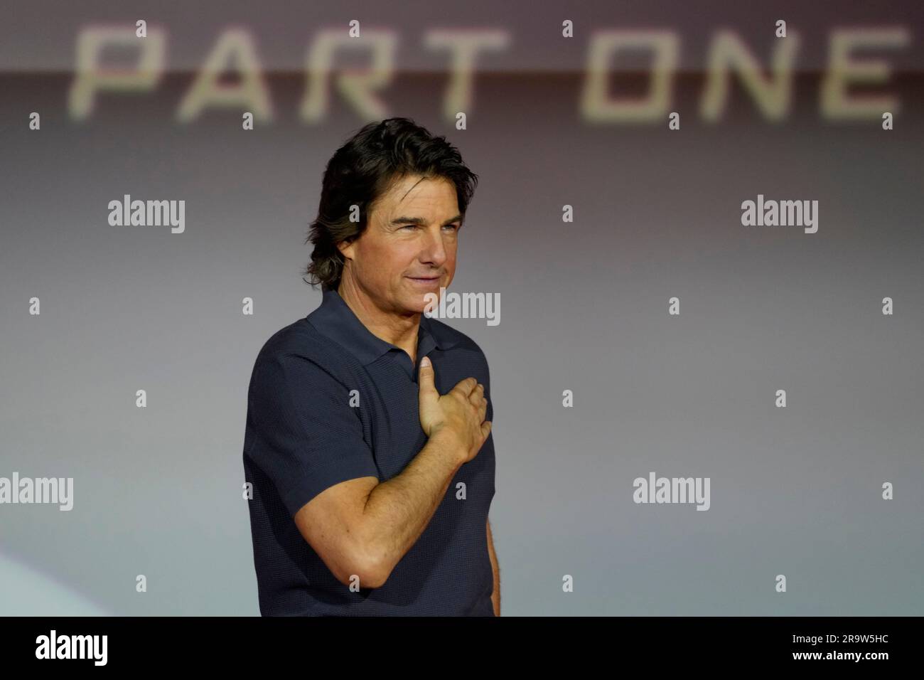 Actor Tom Cruise gestures during the news conference for the movie ...