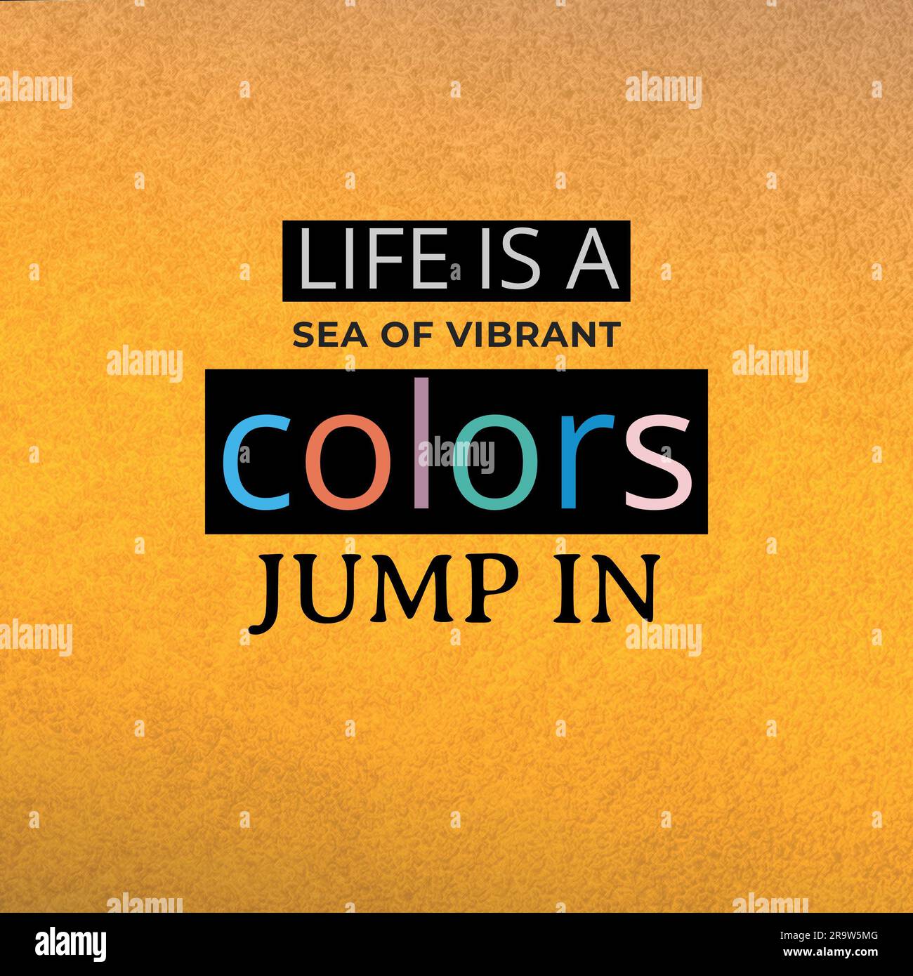 Composition of life is a sea of vibrant colours jump in text on yellow ...