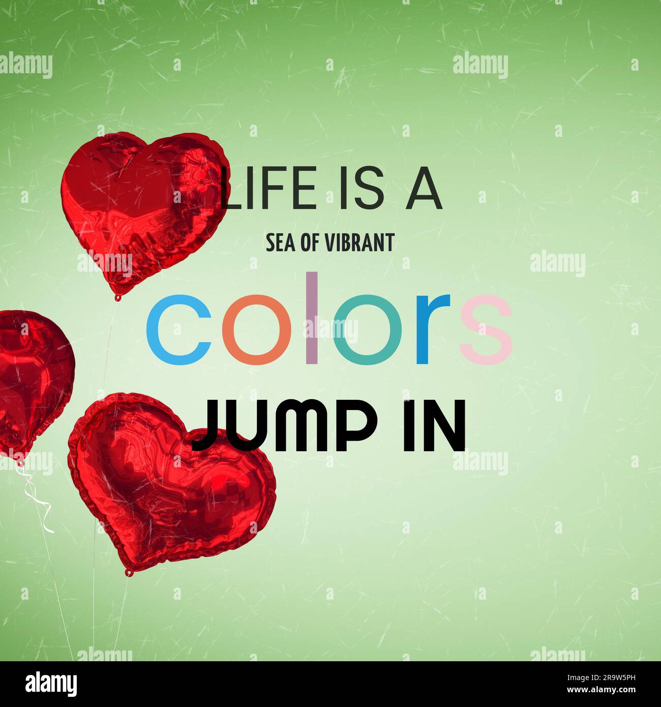 Composition of life is a sea of vibrant colours jump in text on red ...