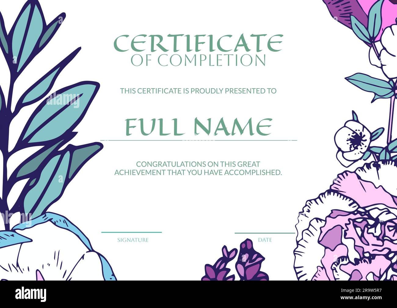 Composition of certificate of completion text with copy space on floral ...