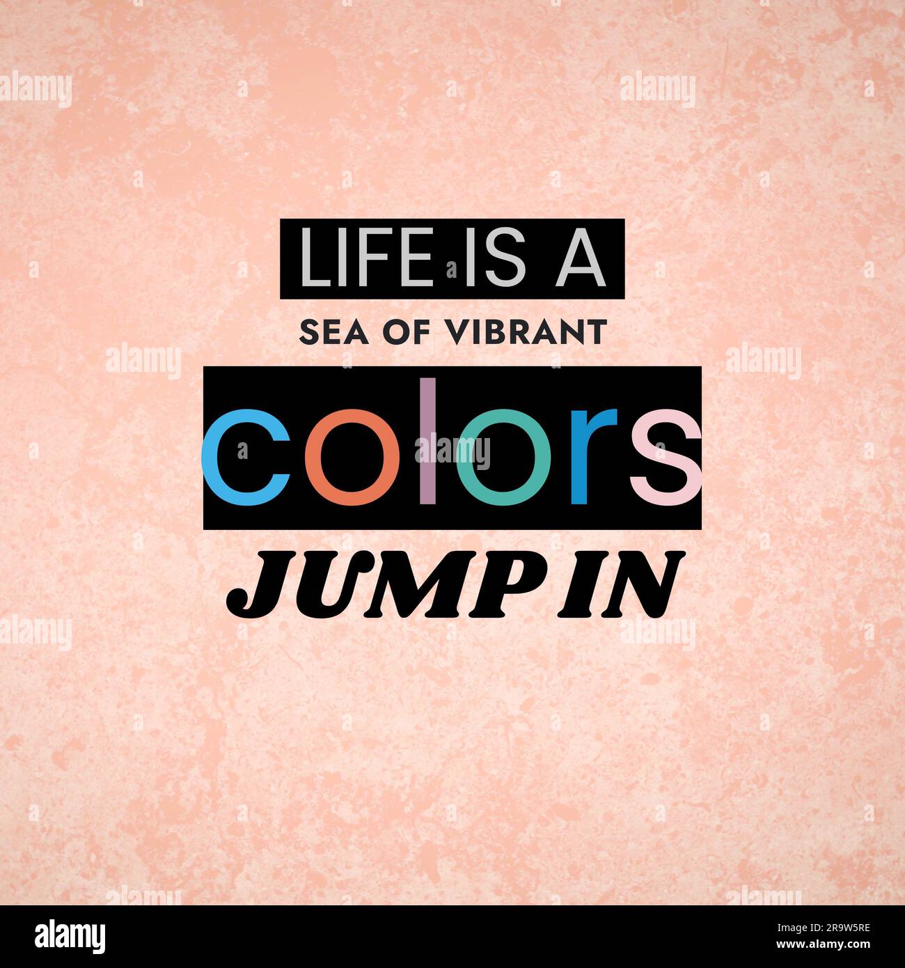 Composition of life is a sea of vibrant colours jump in text on pink ...