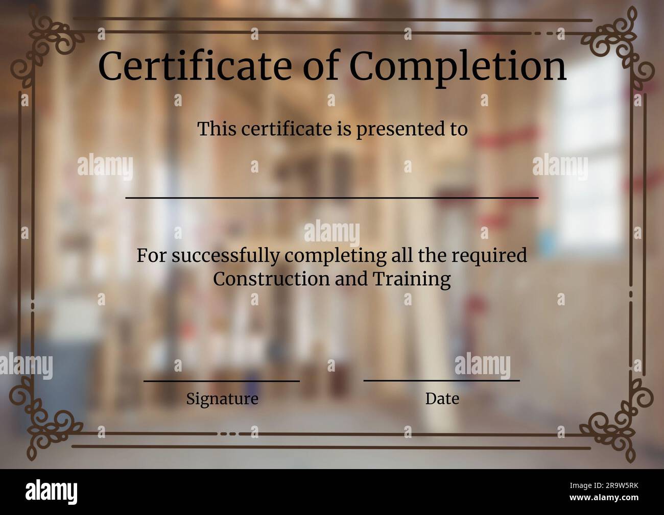Composition of certificate of completion text with copy space on out of ...