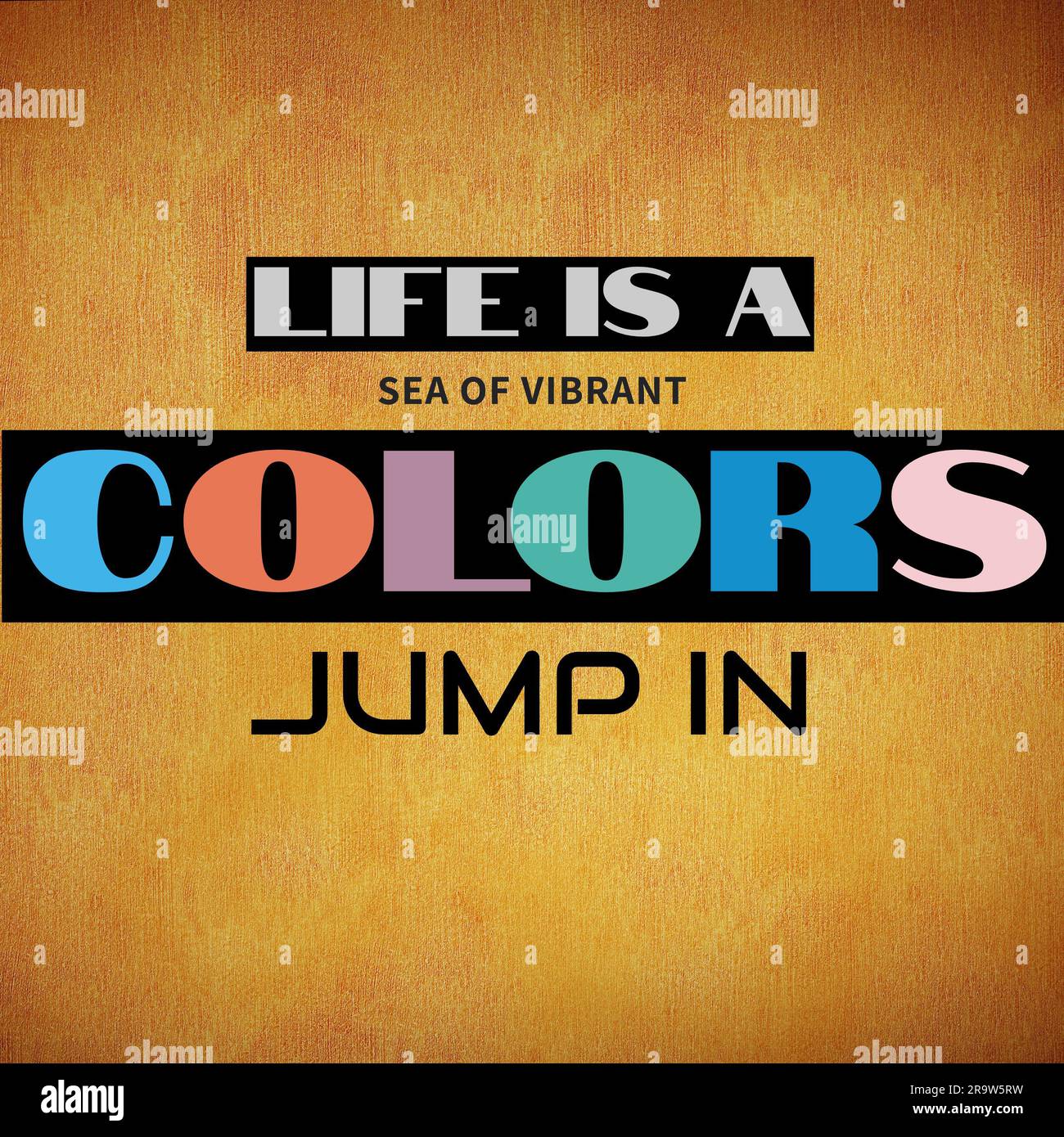 Composition of life is a sea of vibrant colours jump in text on yellow ...