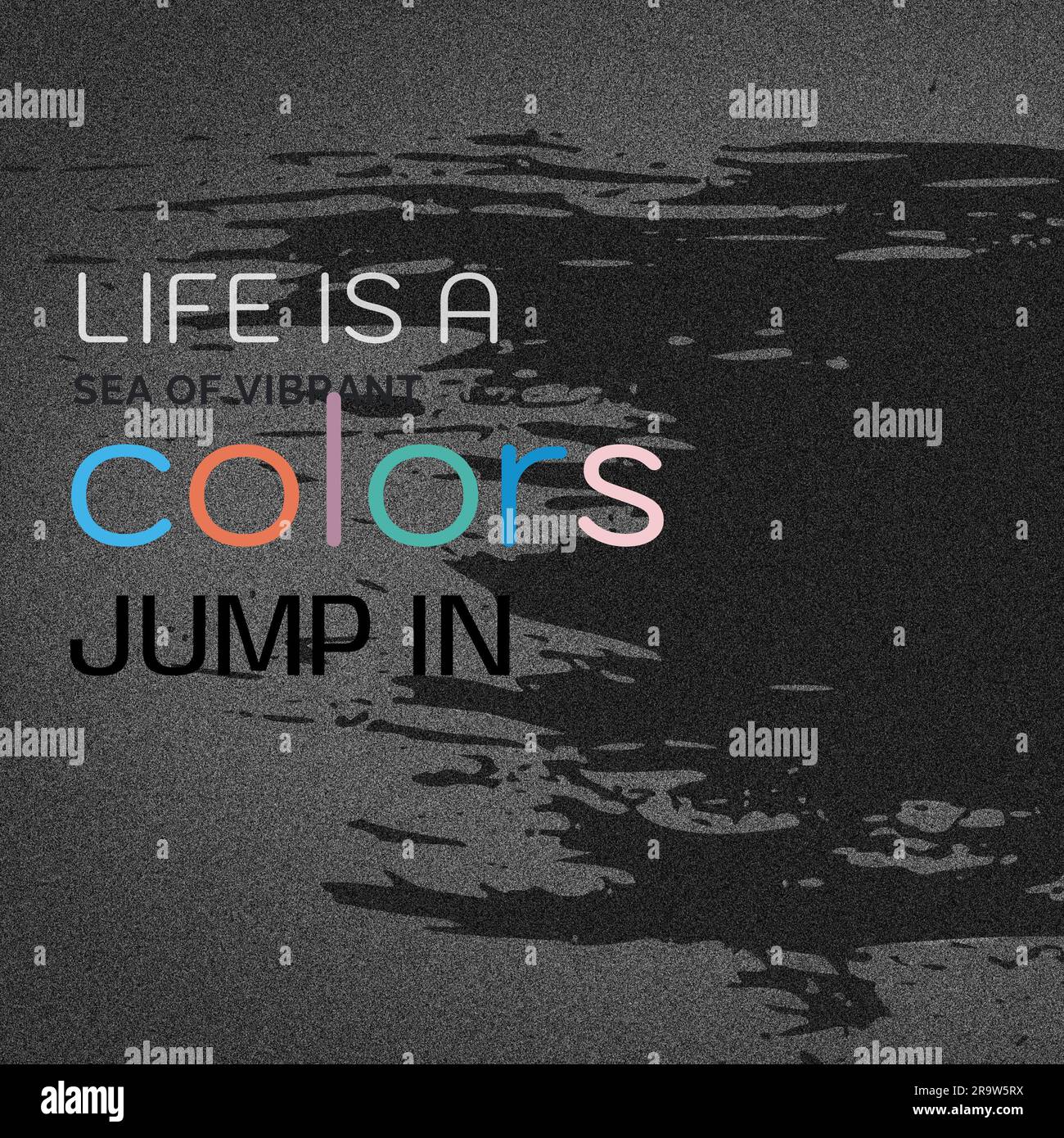 Composition of life is a sea of vibrant colours jump in text on pattern ...