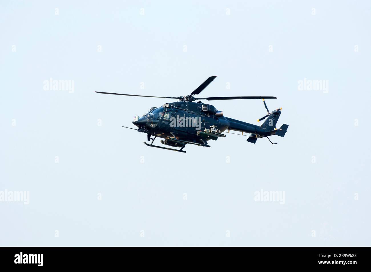 Combat Helicopter is going to attack enemy. Helicopter is flying on ...