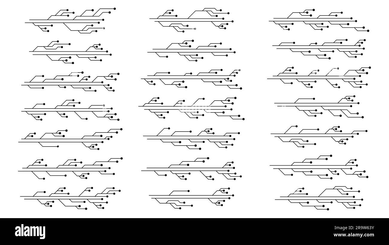 Set of printed circuit board PCB tracks silhouettes isolated on white ...