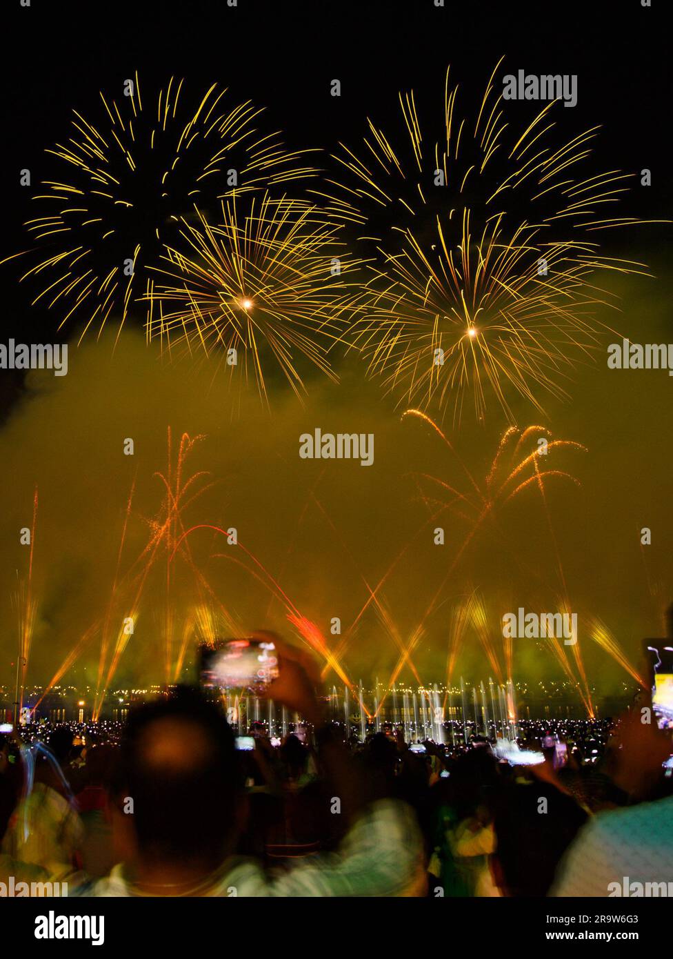 Doha, Qatar. 28th June, 2023. Fireworks light up the sky over Lusail ...