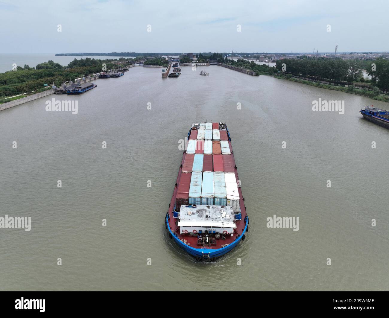 Aerial photos show cargo ships traveling along the Yangzhou section of ...