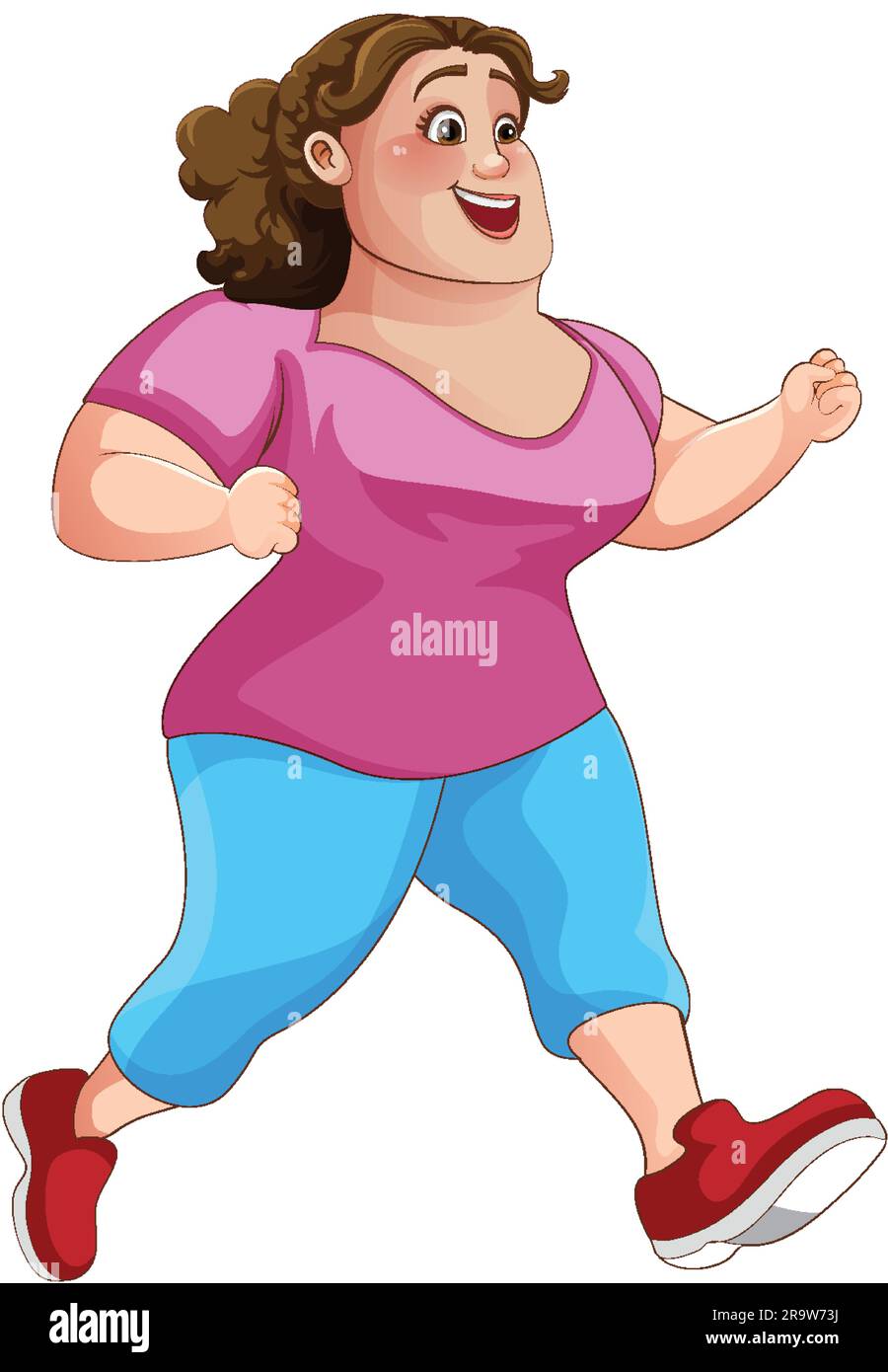 Chubby Woman Running Pose Cartoon Character illustration Stock Vector ...