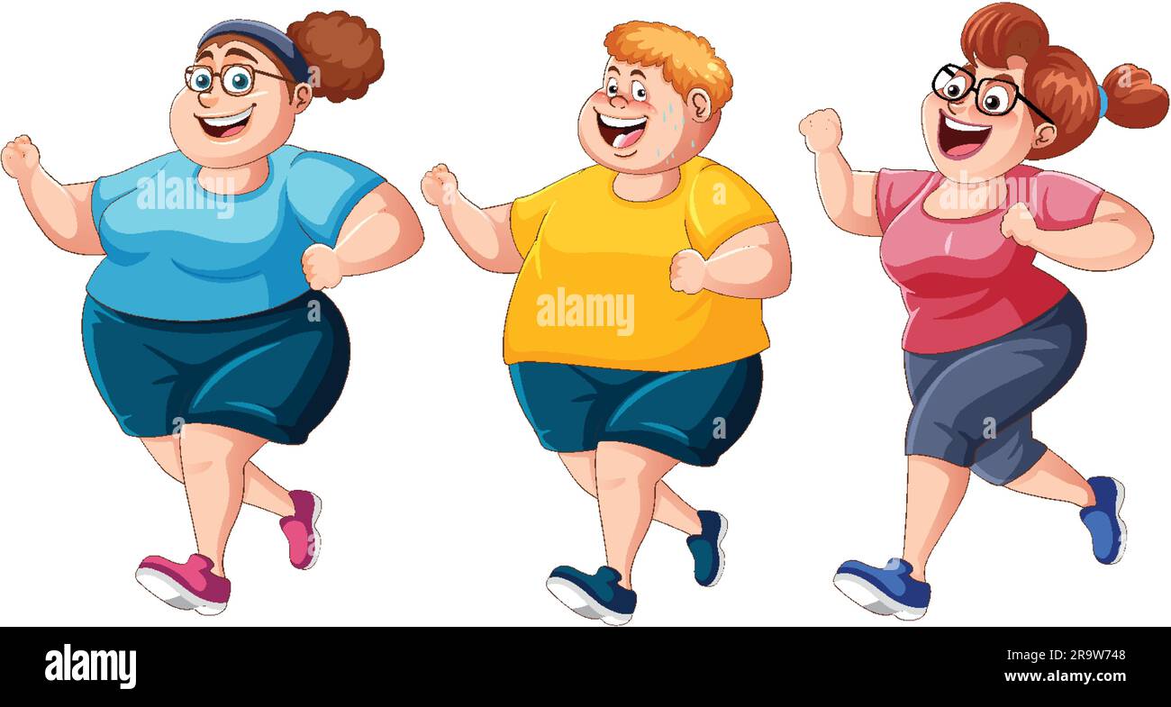 Group of overweight people jogging illustration Stock Vector Image ...