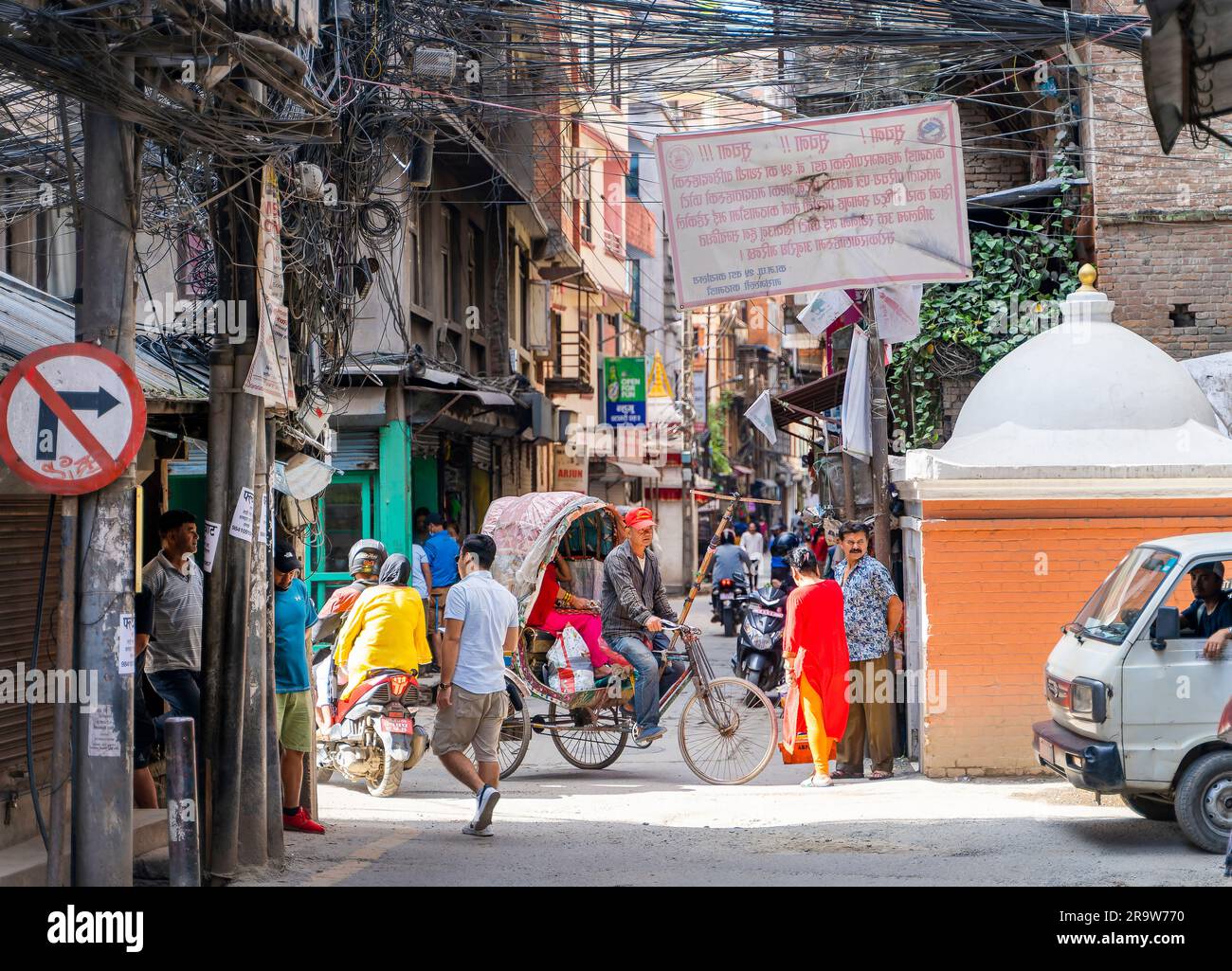Kathmandu, Nepal - August 12, 2022: People on the busy street of Thamel ...