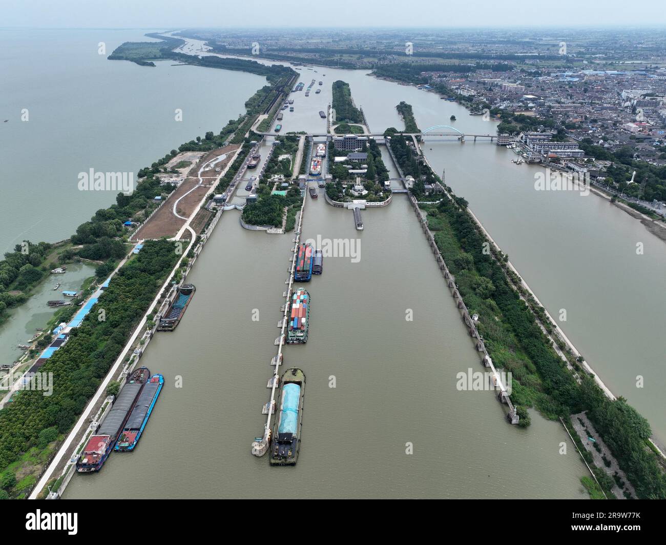 Aerial photos show cargo ships traveling along the Yangzhou section of ...