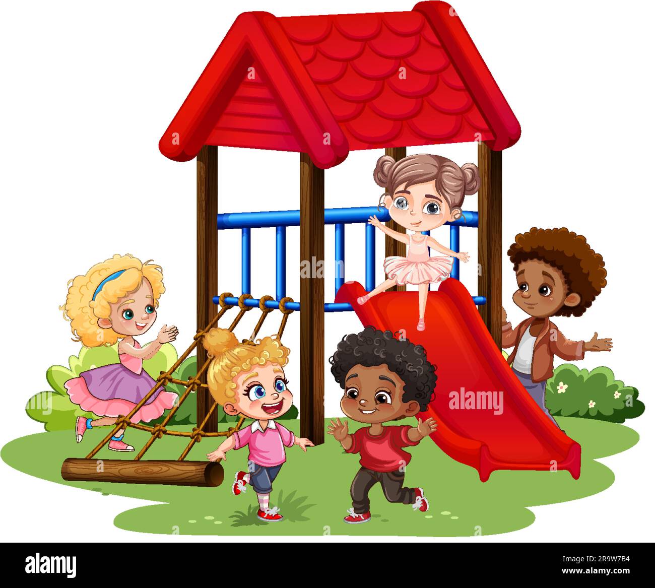 Children with different race playing at the playground illustration ...