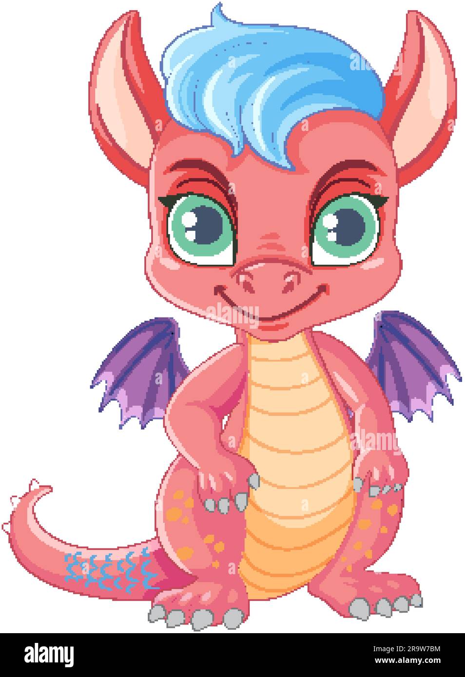 Cute pink dragon cartoon character standing isolated illustration Stock ...