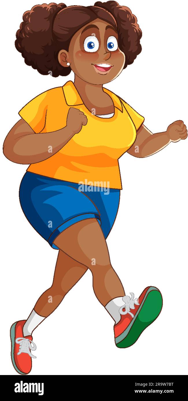 Chubby Woman Running Pose Cartoon Character illustration Stock Vector ...