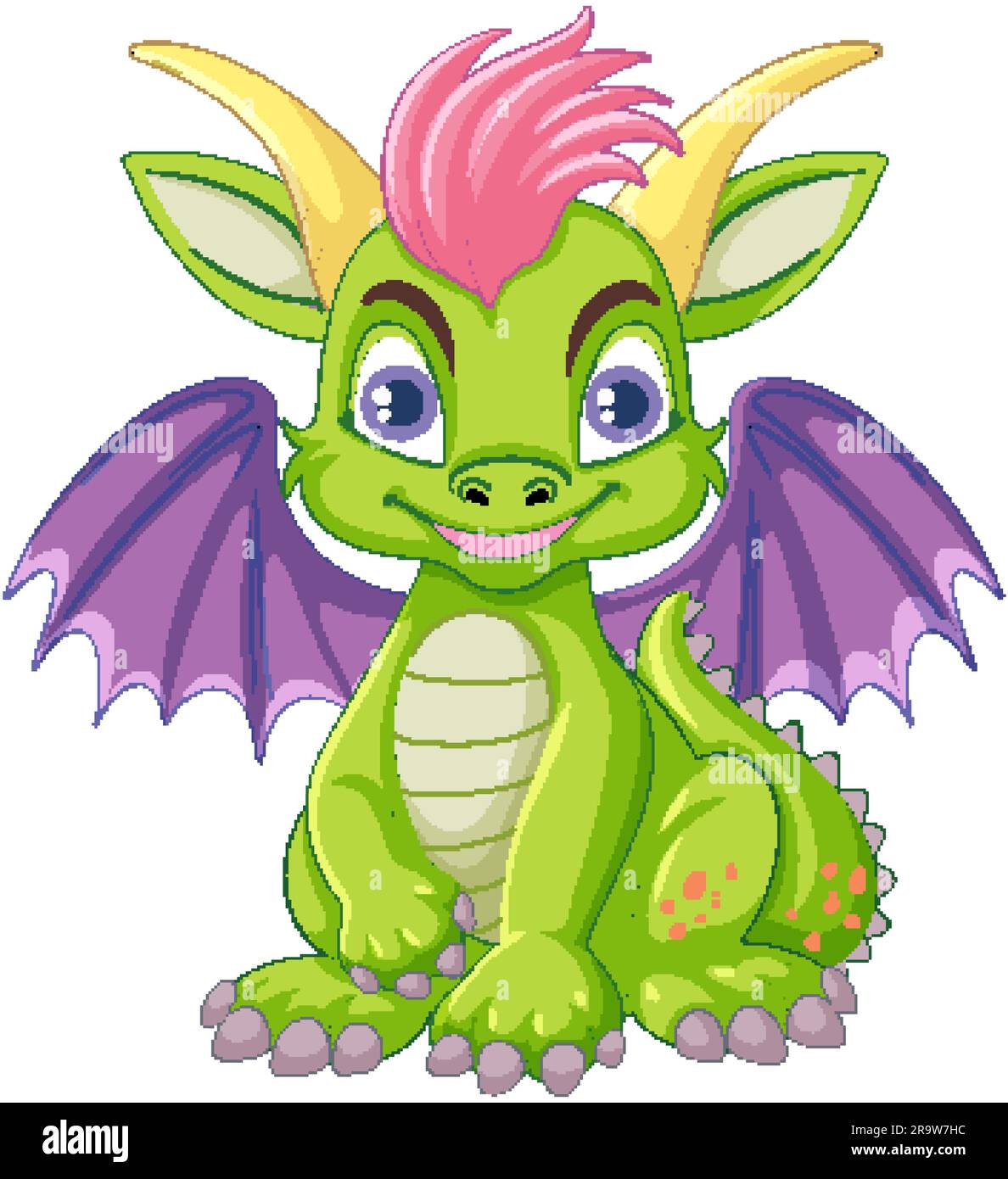 Cute green dragon cartoon character sitting isolated illustration Stock ...