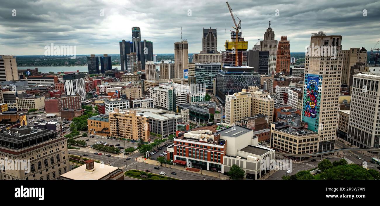 Downtown Detroit- the City Center from above - aerial drone photography ...