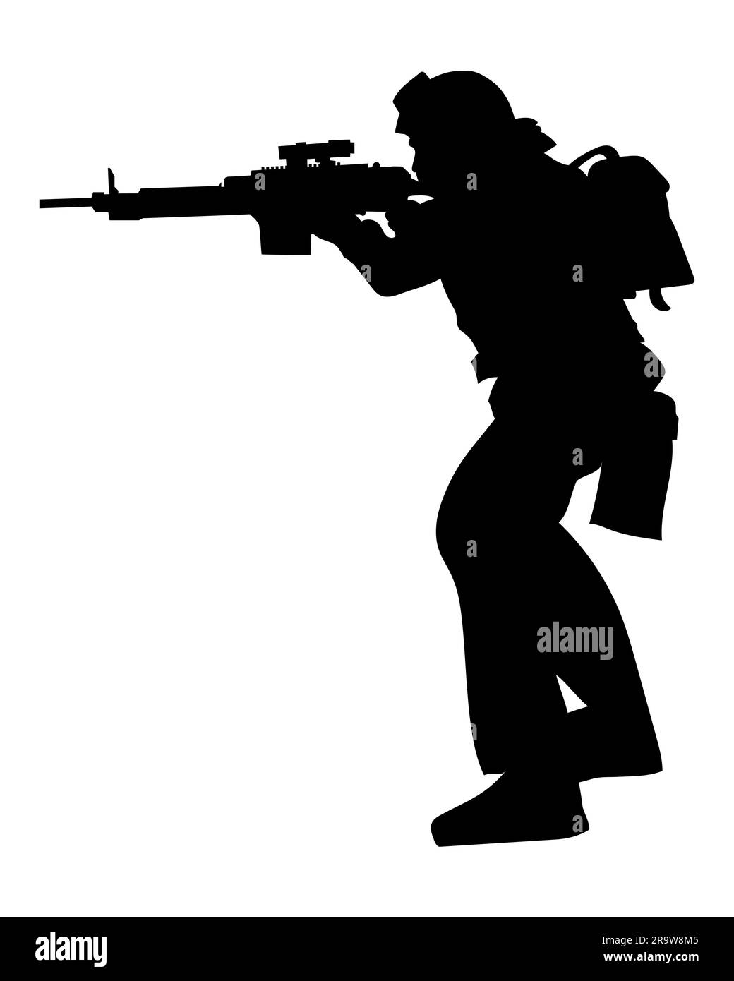 vector silhouette of a soldier in armour with a machine gun Stock ...