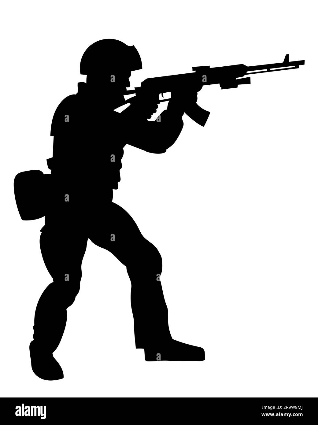 vector silhouette of a soldier in armour with a machine gun Stock ...