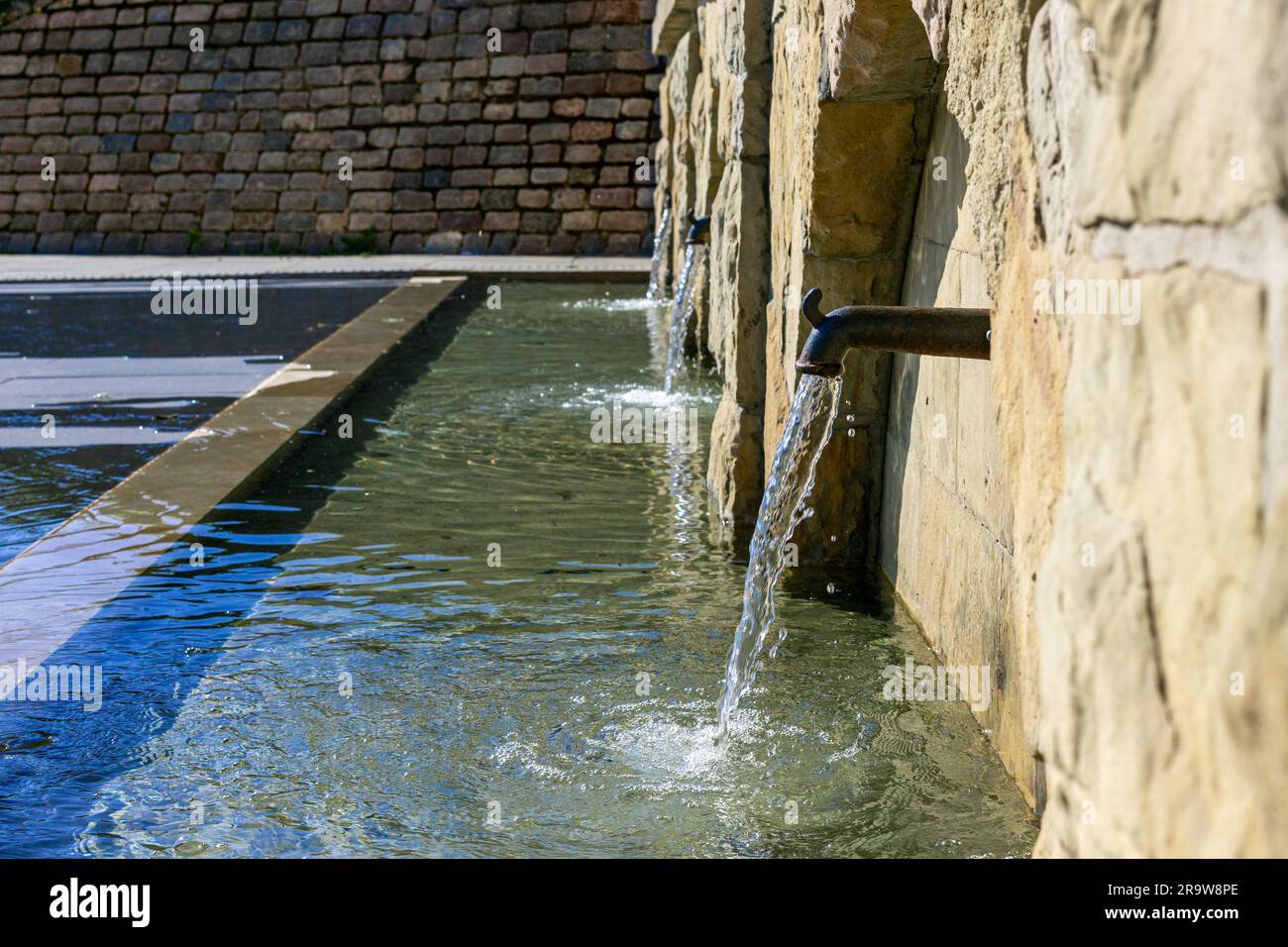 Warsaw fountains. The fountain under the statue of the mermaid. Water ...