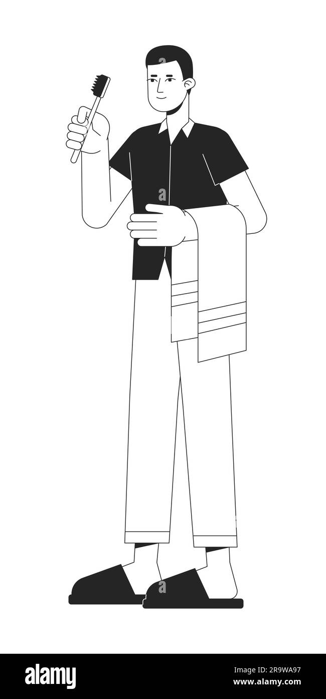Everyday routine flat line black white vector character Stock Vector ...