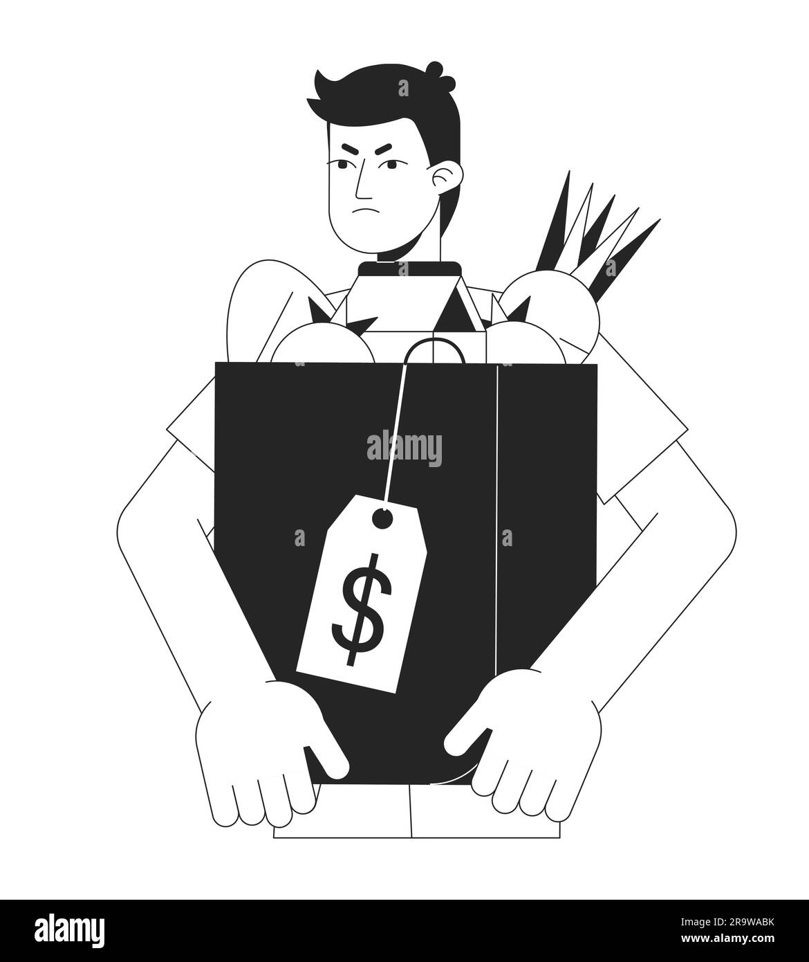 Unhappy young man flat line black white vector character Stock Vector ...