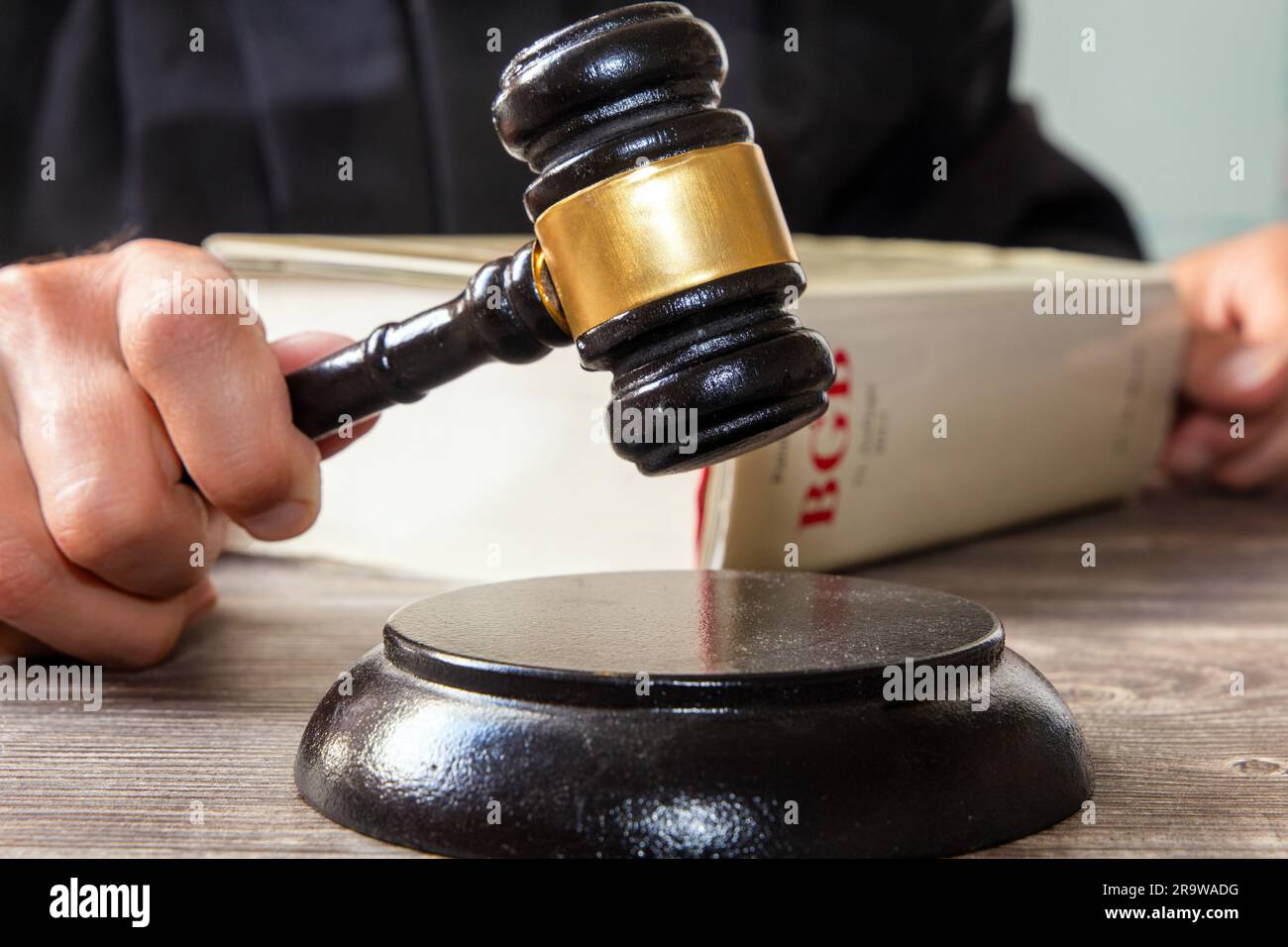Symbol image of a court hearing (Germany): Close-up of a judges gavel ...