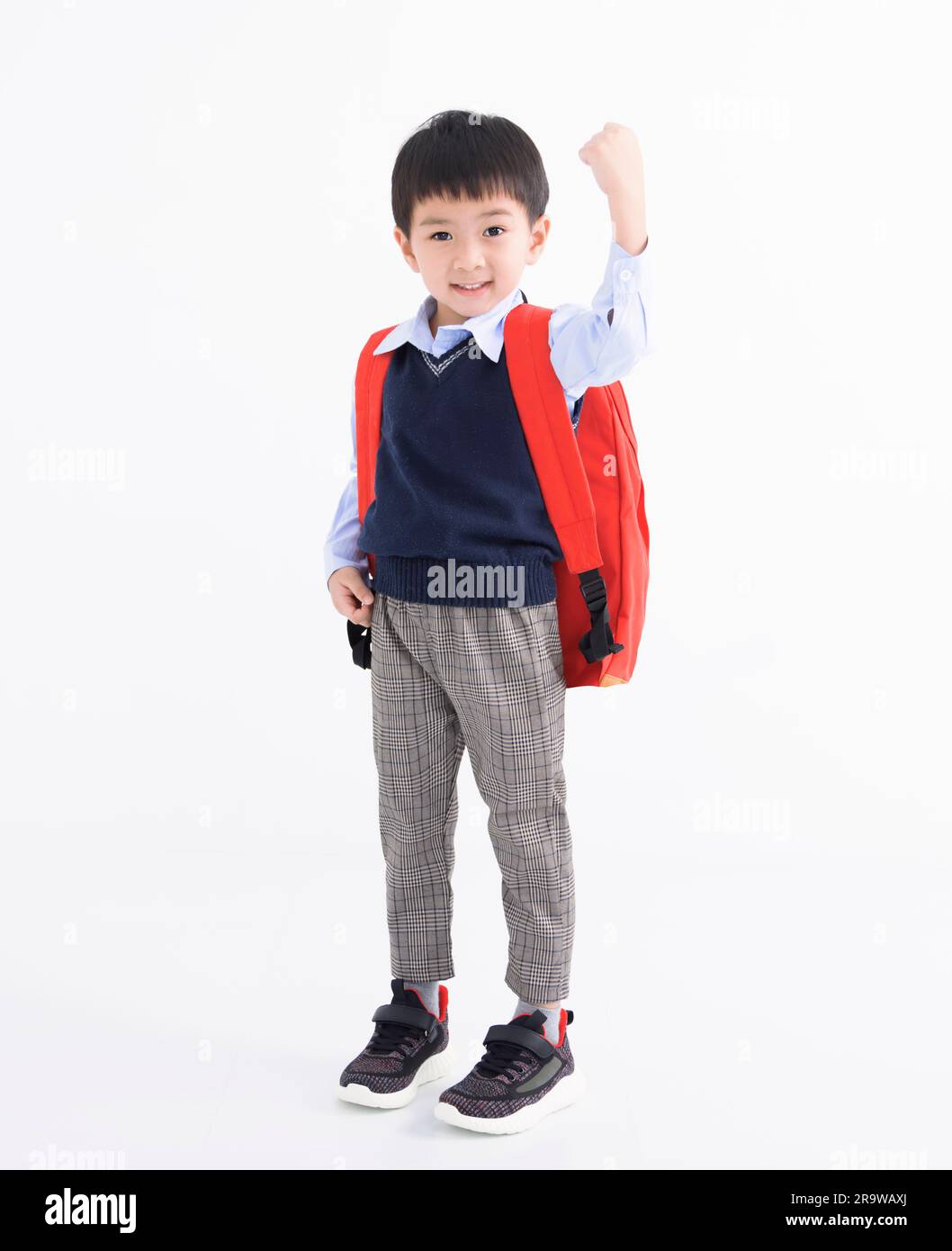 Happy asian boy wearing student backpack isolated on white Stock Photo ...