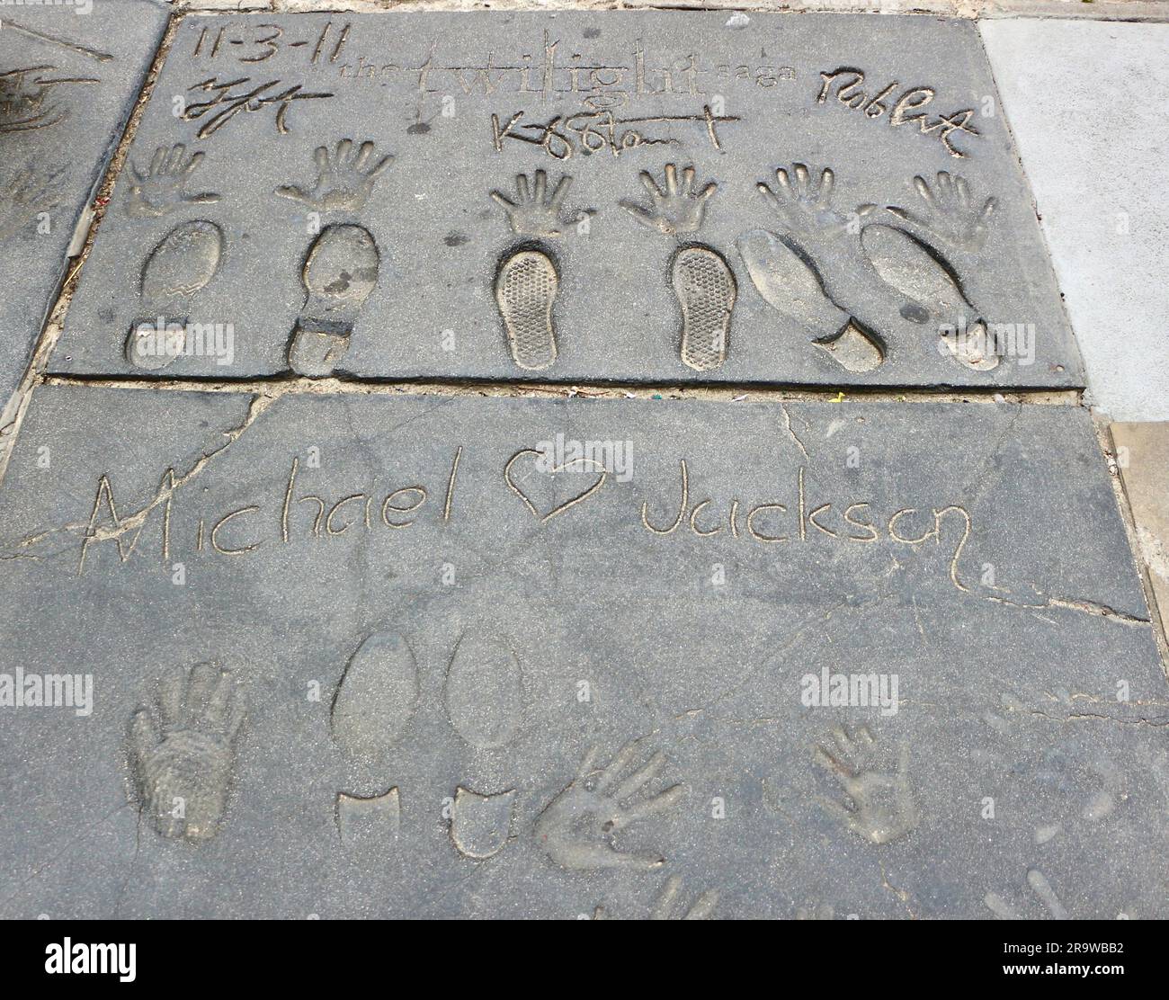 Autograph hand and footprints of stars from the Twilight Saga in front ...