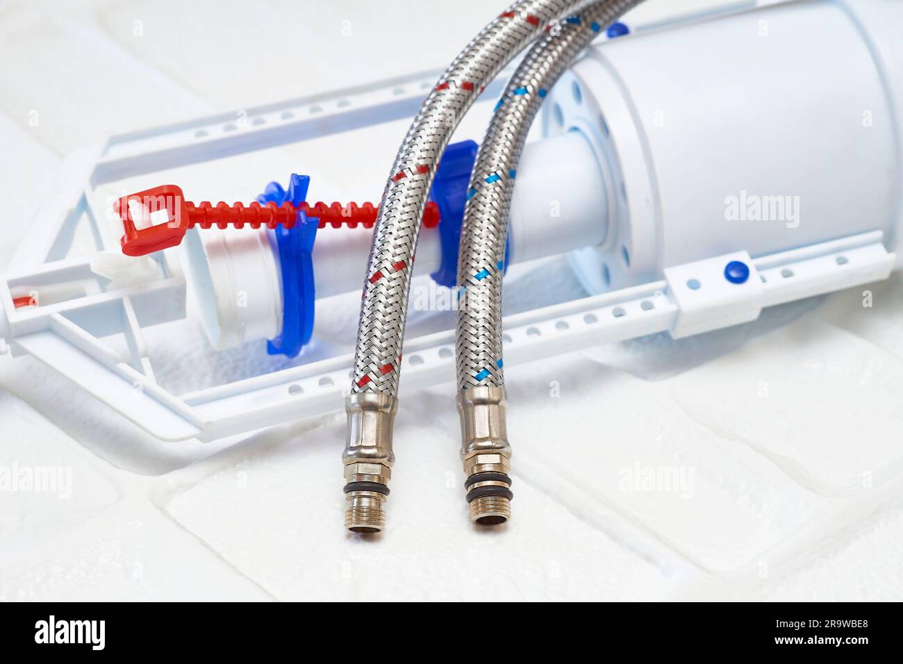 Plumbing. Flexible metal steel faucet hoses, flush mechanism, siphon ...