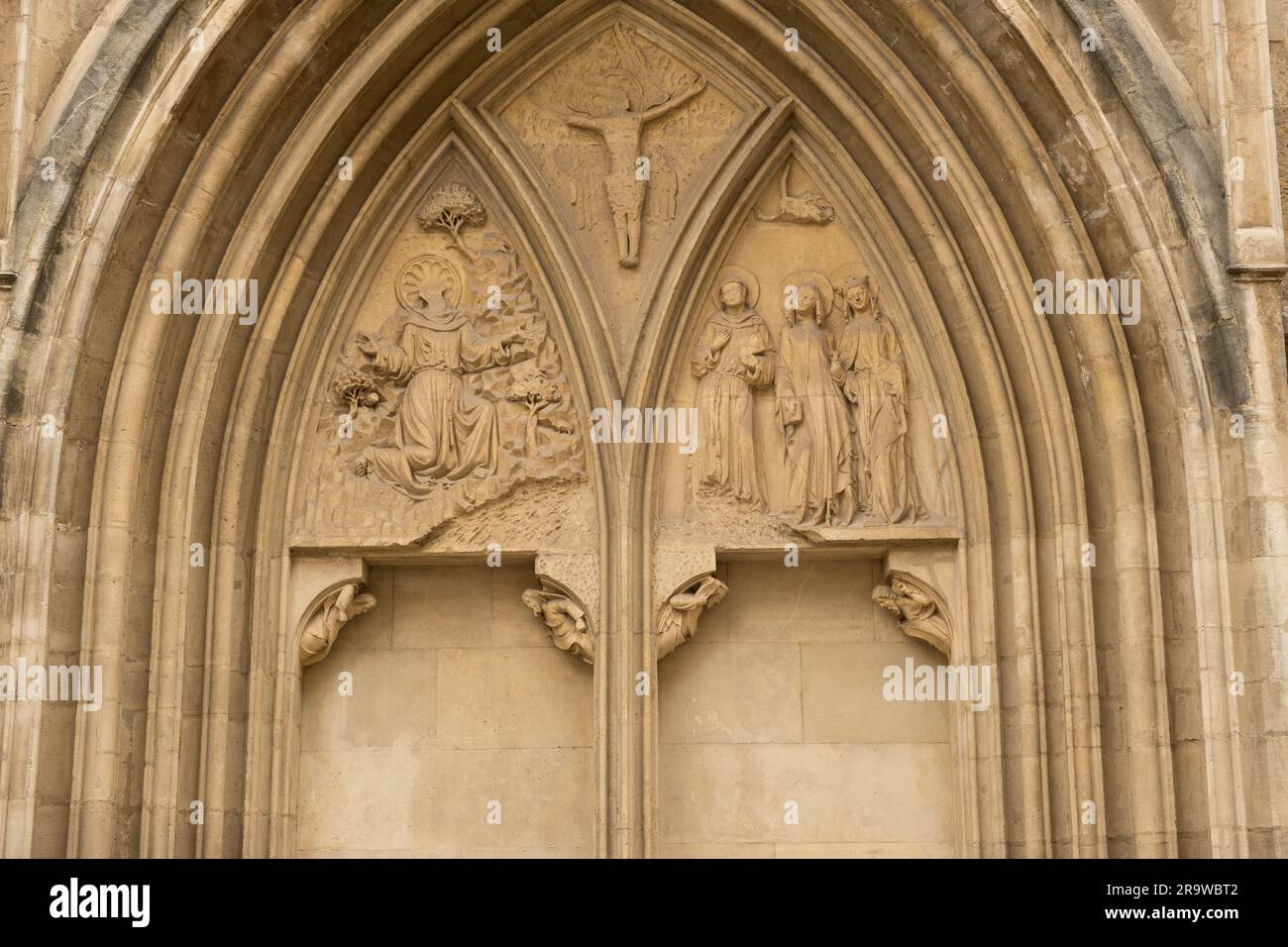 Temple architecture of Vienna in Austria. Images of saints on the walls ...