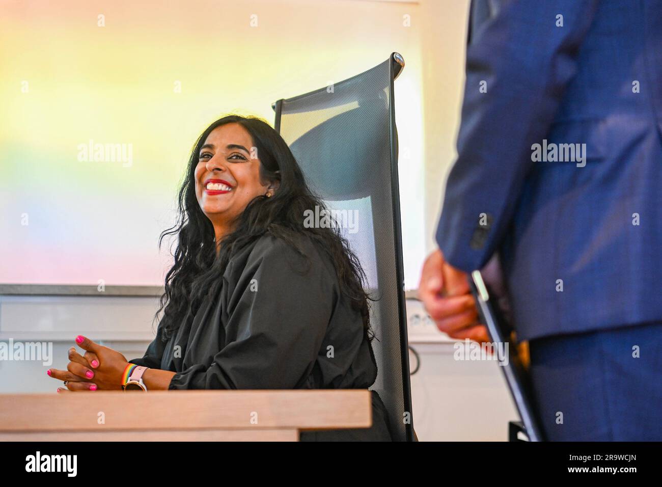Oslo 20230628.Newly appointed minister Lubna Jaffery after key handover ...