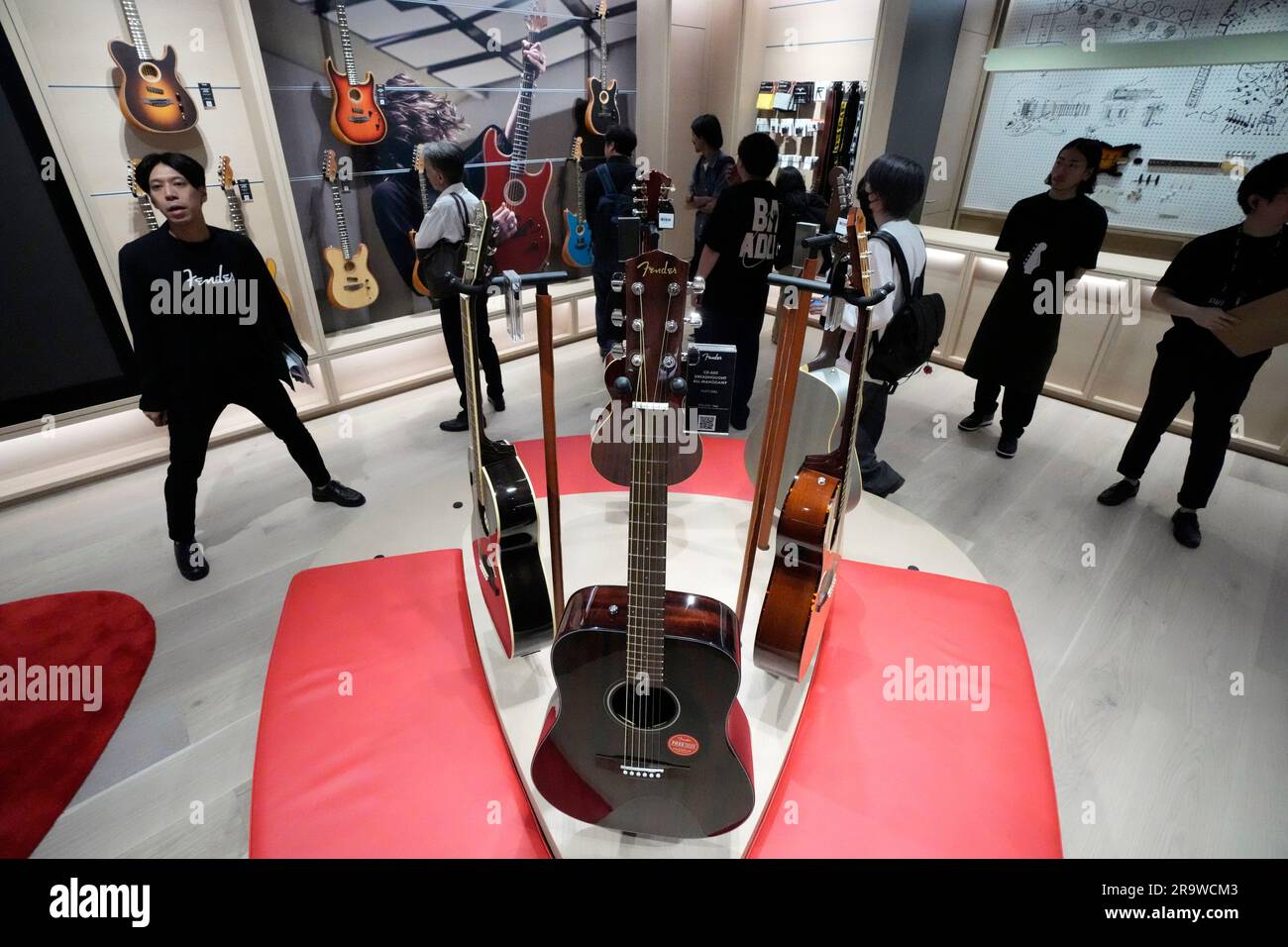 Fender guitars are on display at the opening ceremony of Fender's Tokyo ...