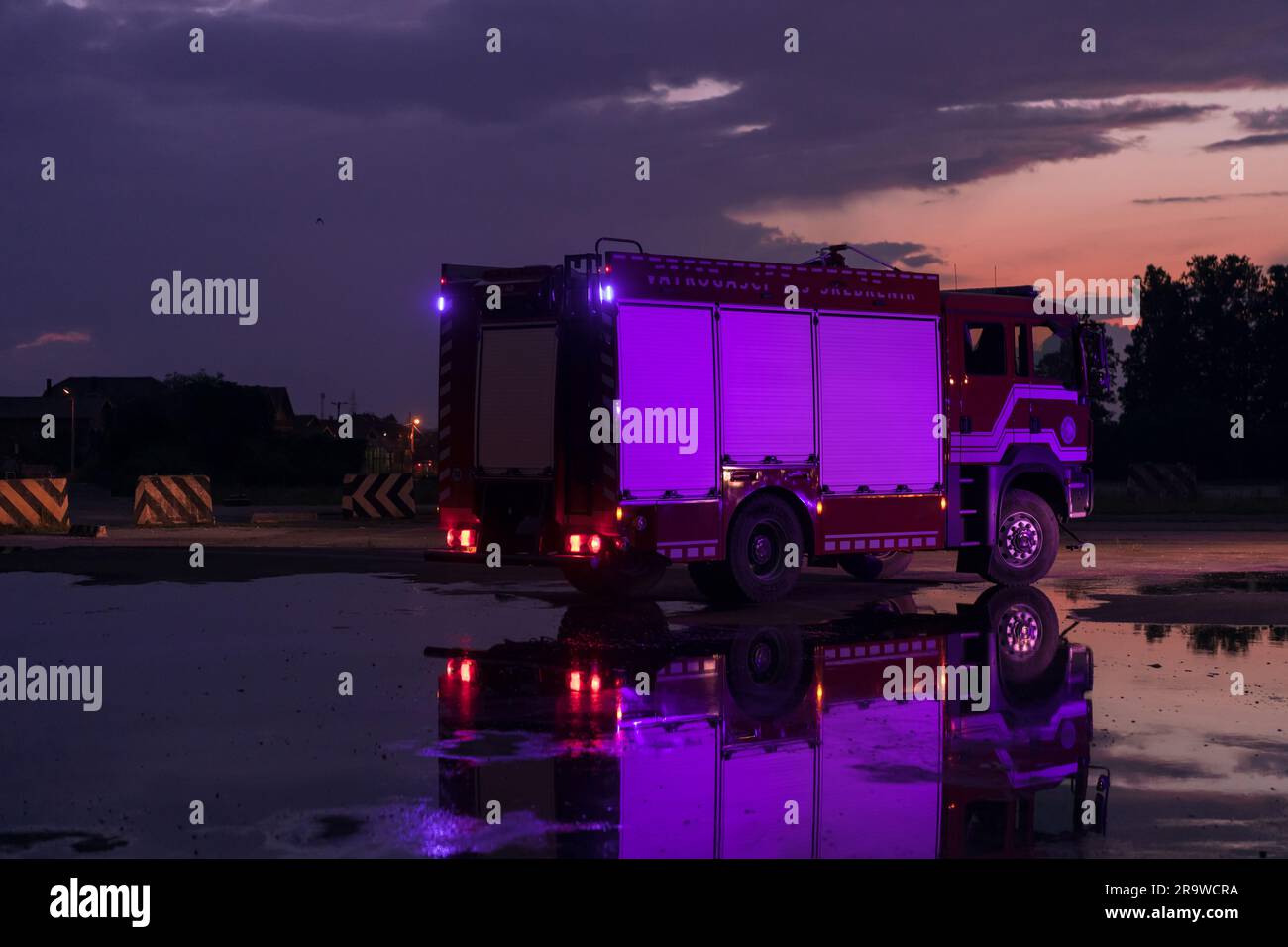 Fire truck emergency vehicle. Firefighting apparatus and water to save ...