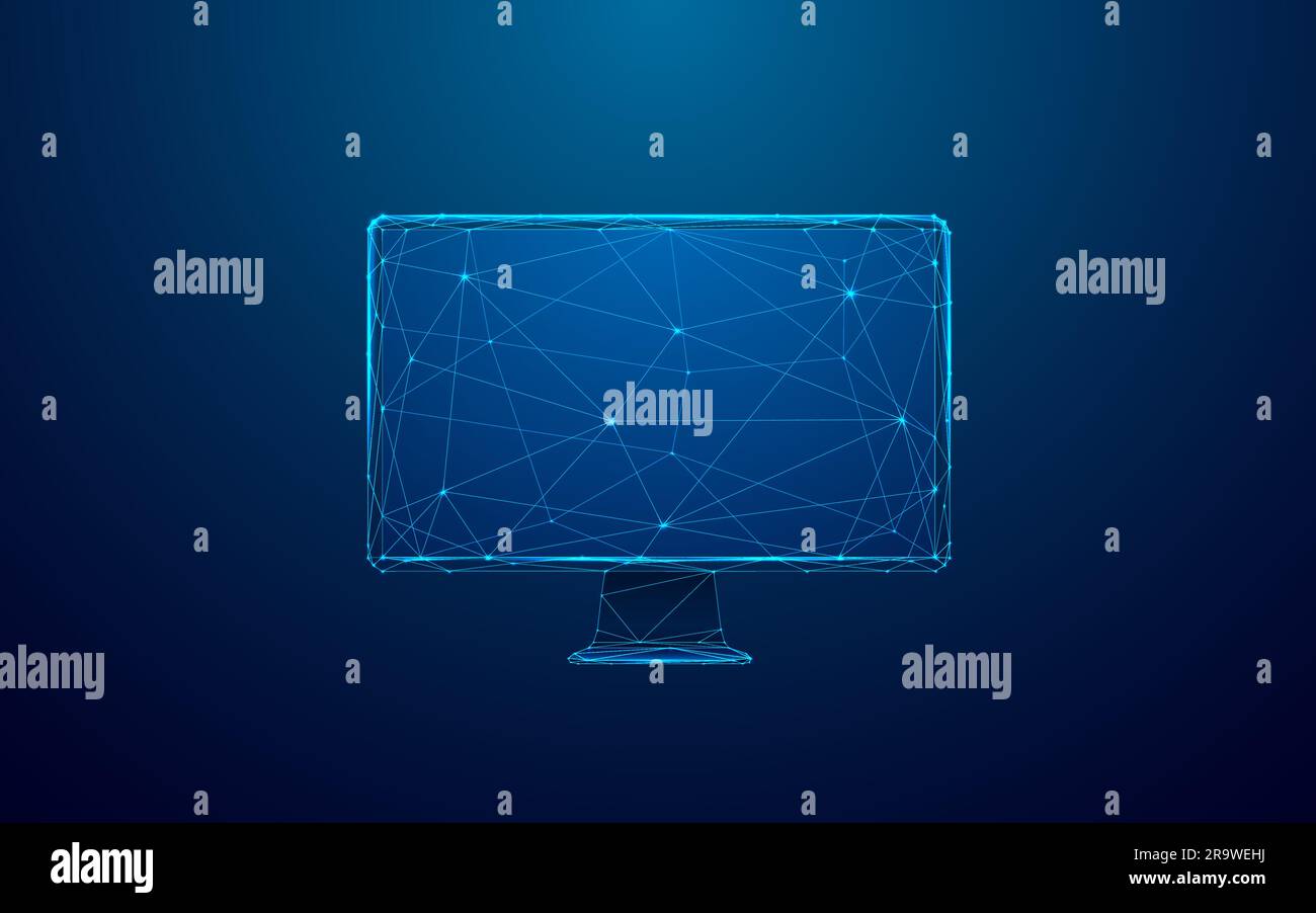 Abstract Digital PC Monitor in Low Poly Wireframe Style Stock Vector ...
