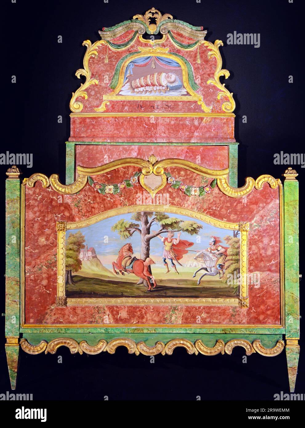 fine arts, furniture, bed, head section with Munich Augustine child ...