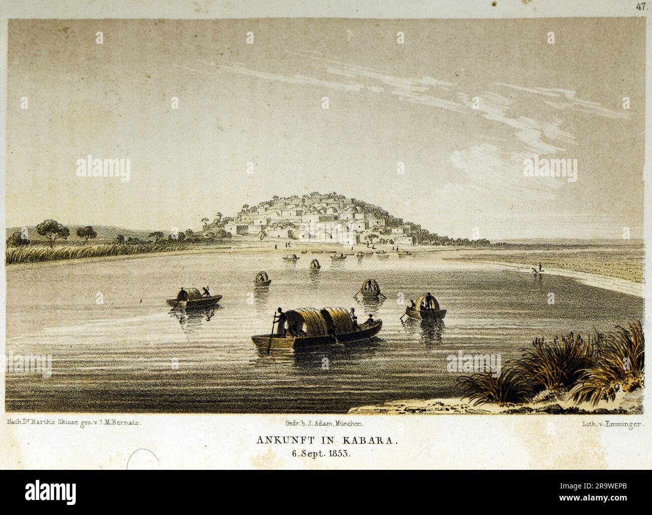 geography / travel, Mali, arrival at Kabara, 6.9.1853, based on drawing ...