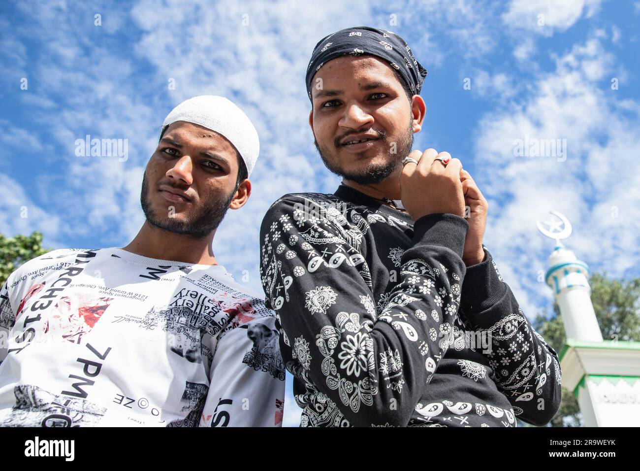 Kathmandu, Nepal. 29th June, 2023. Nepali Muslims arrive for prayers ...