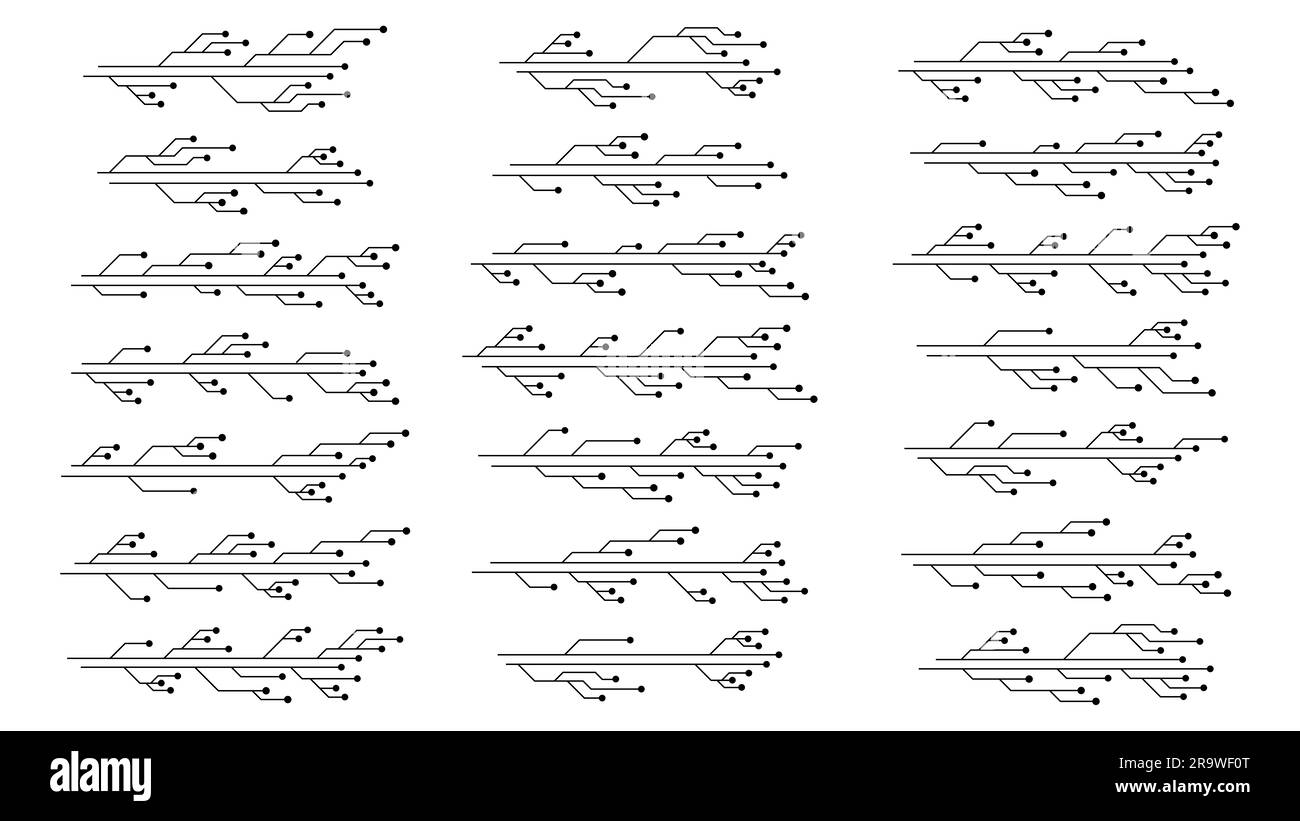 Set of printed circuit board PCB tracks silhouettes isolated on white ...