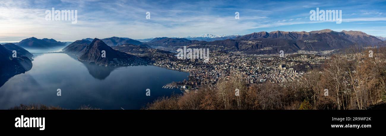 Landscape of Lake Lugano and Lugano city Stock Photo - Alamy