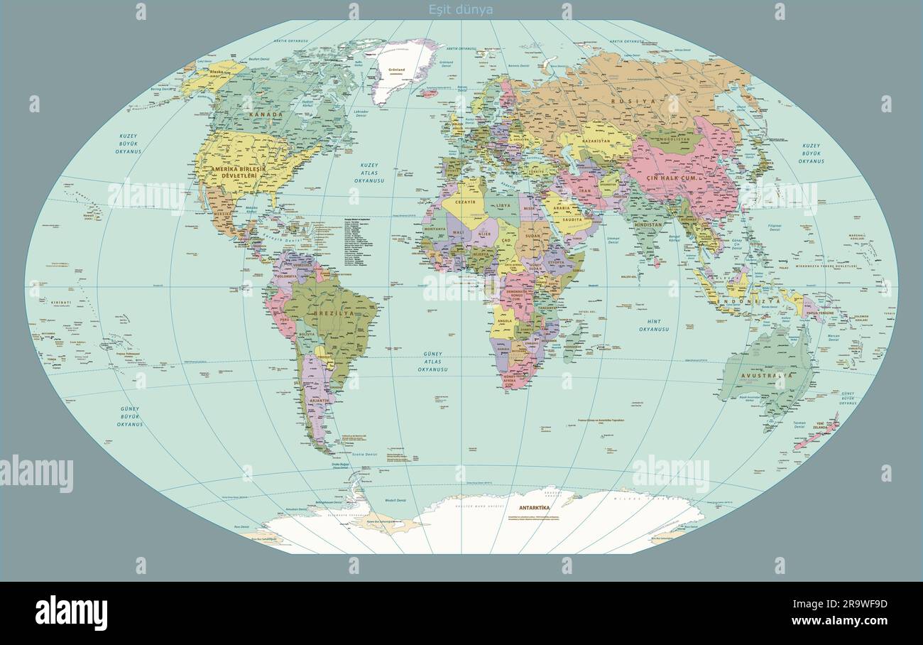 World Map Political Turkish Language Version Winkel-Tripel projection ...