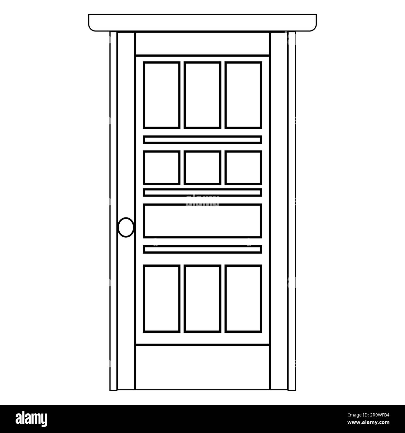Door outline with round doorknob isolated on white background. Vector ...