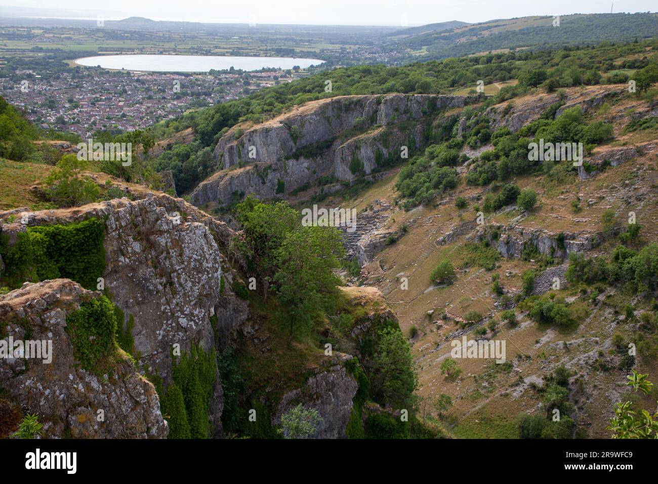 Cheddar Gorge with Axbridge Reservoir in the background, in Somerset ...
