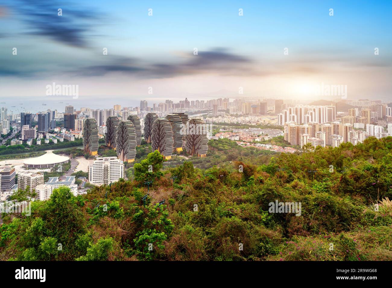 Aerial view of the coastal city of Sanya on China's Hainan Island Stock ...
